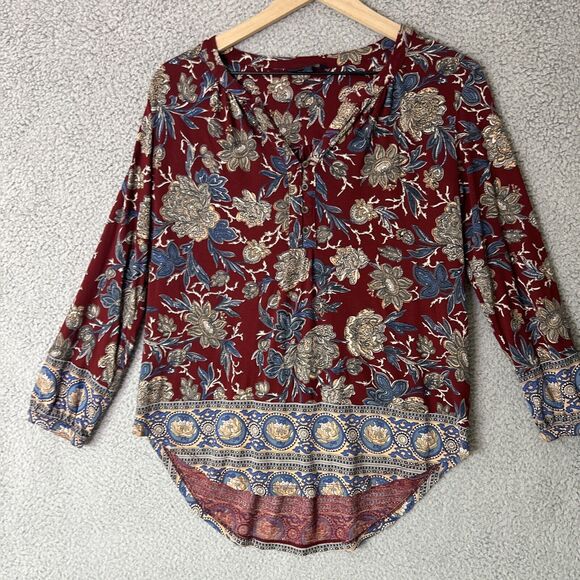 Lucky Brand | Tops | Lucky Brand Floral Boho Top Womens Medium Red High ...